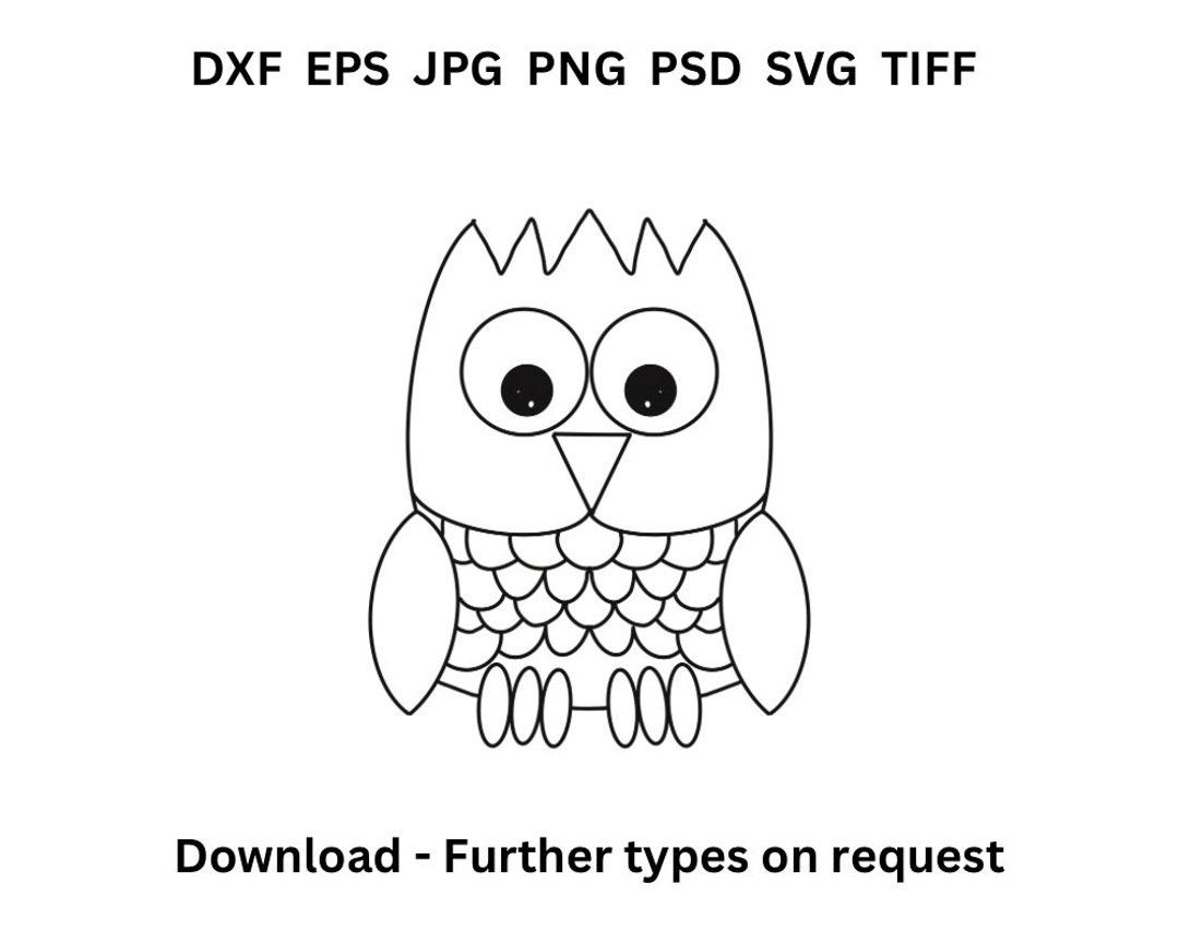 Hand-drawn Owl Animal Clipart Image SVG EPS Jpg Dxf PNG Psd Tiff Pdf Coloring Page Laser Cut ...