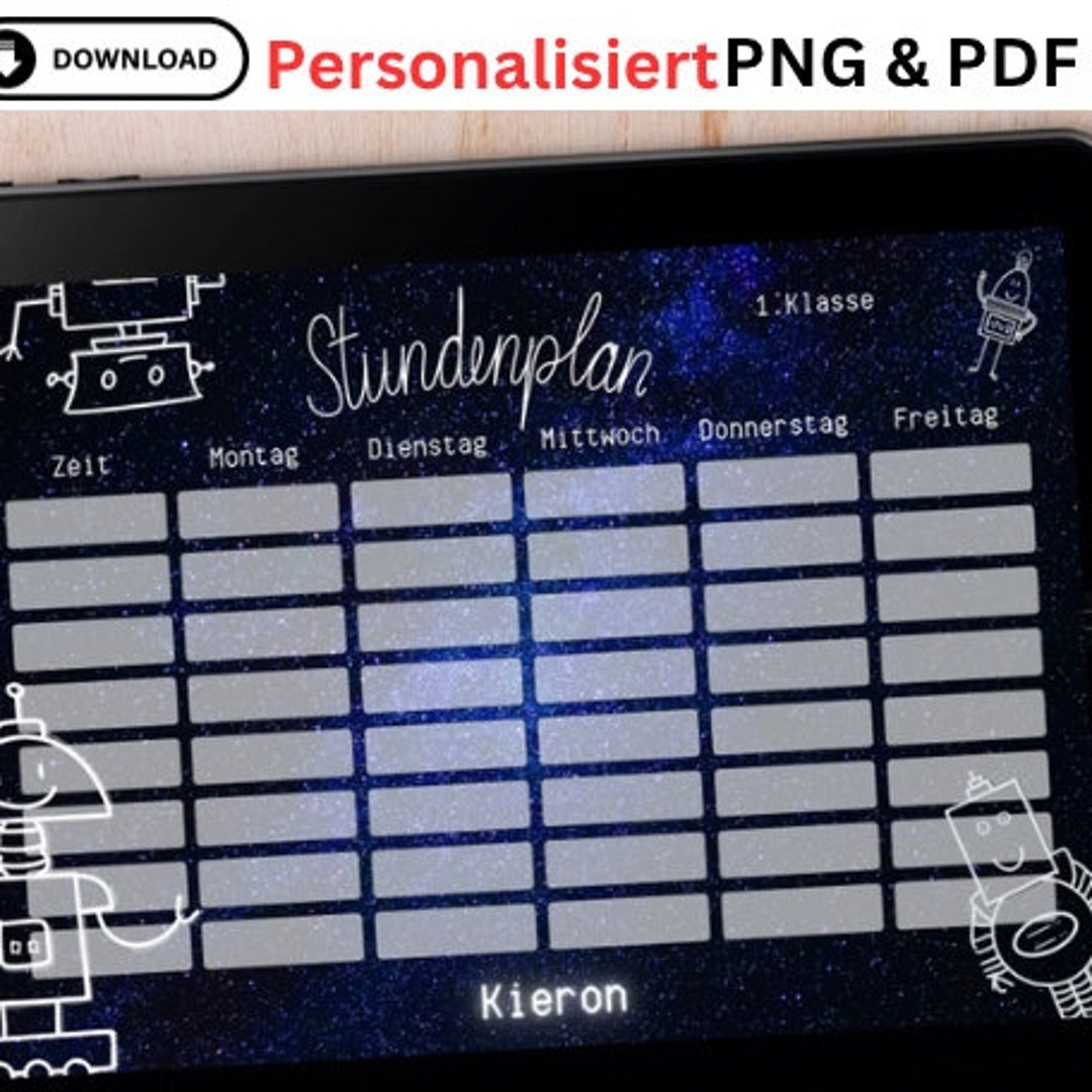 Personalized Hand-drawn Timetable Robot Space Motif Poster as Wall ...