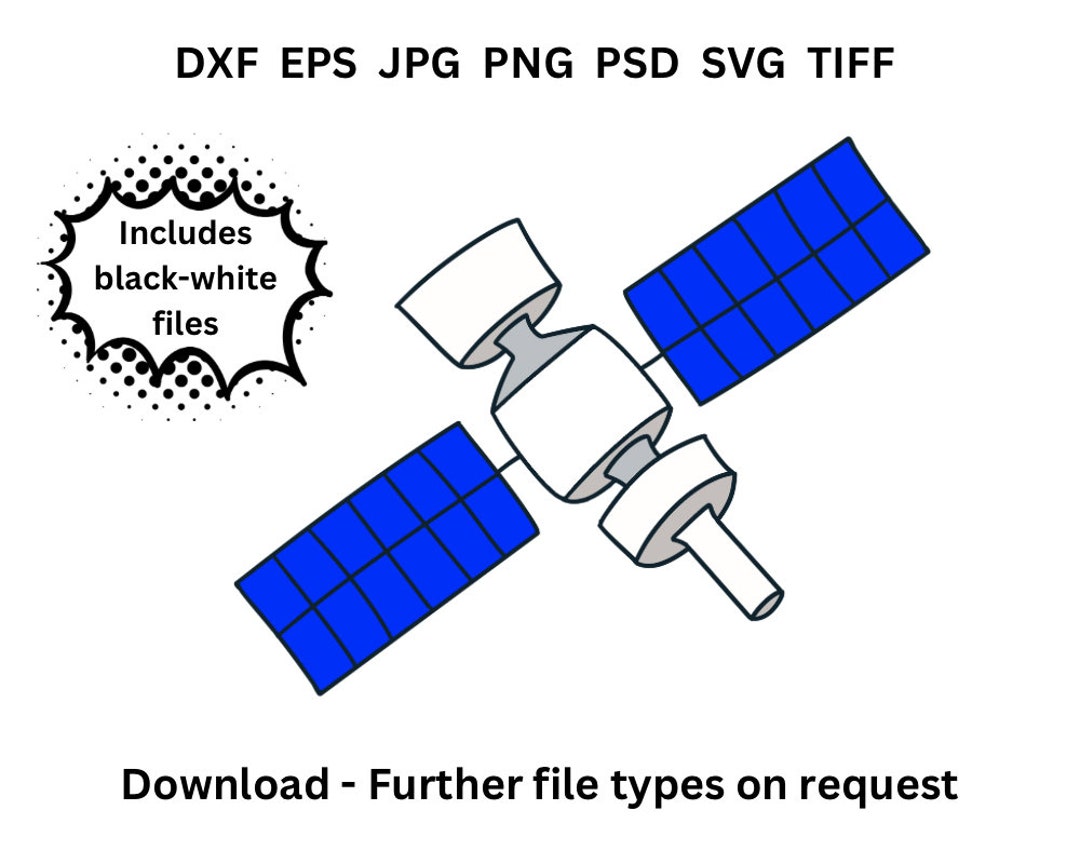 Hand-drawn Satellite Space Colored Clipart Image Coloring Page Eps Jpg ...