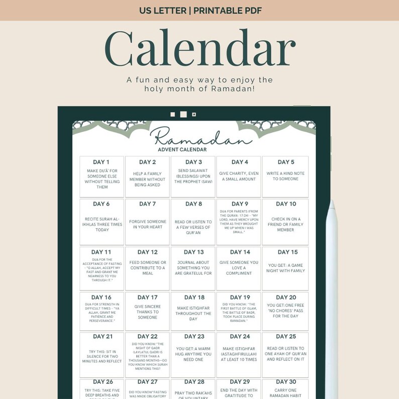 Ramadan Advent Calendar Printable | Islamic Kids Countdown | Ramadan ...