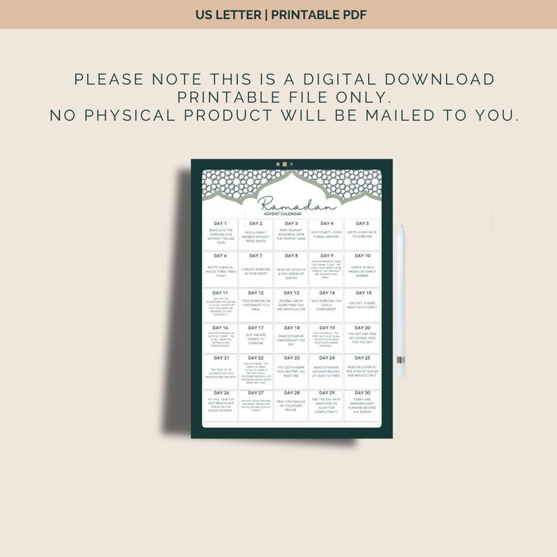 Ramadan Advent Calendar Printable | Islamic Kids Countdown | Ramadan ...