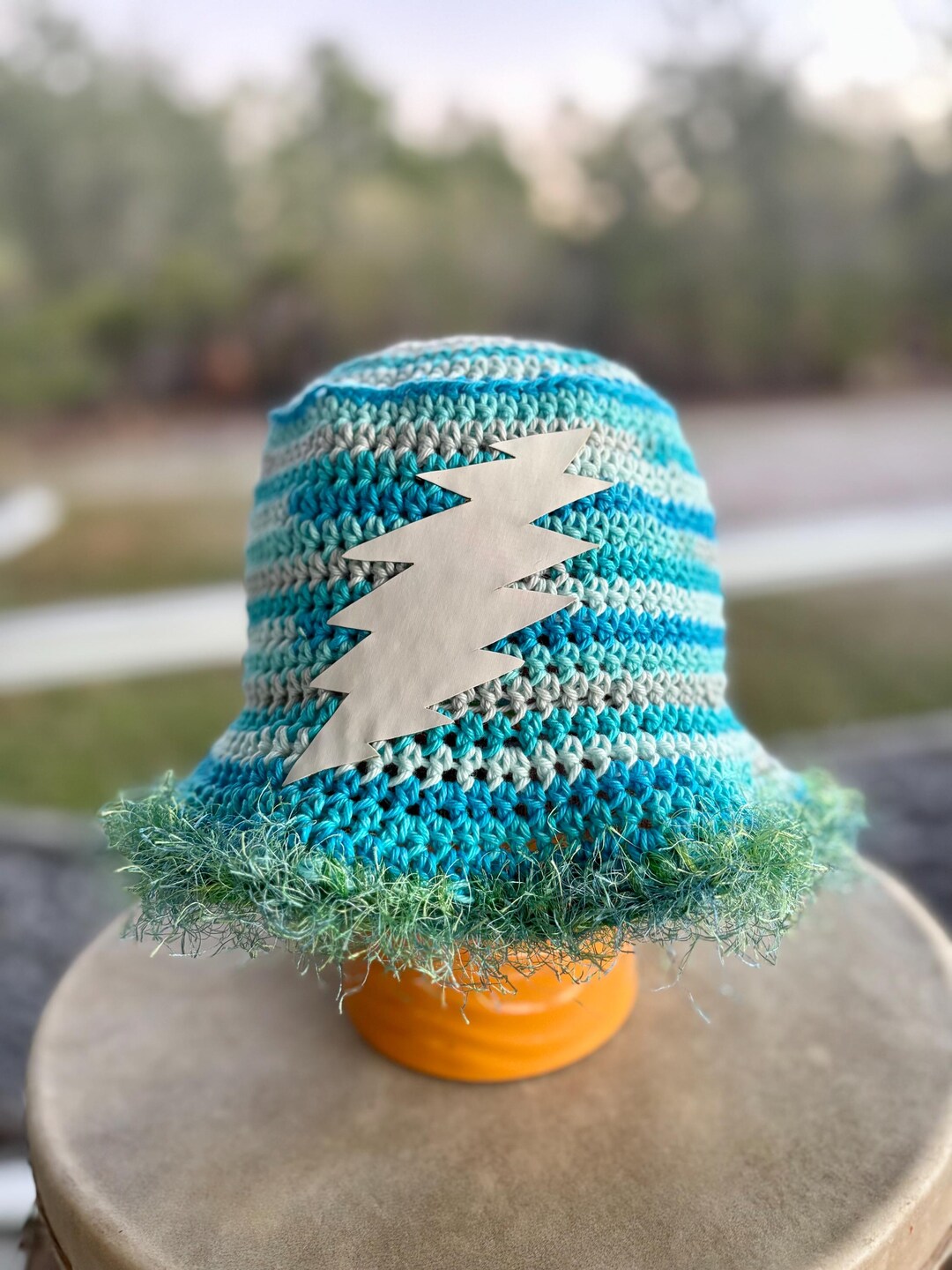 13 Point Lightning Bolt Crochet Bucket Hat Festival Wear Deadhead Gift ...