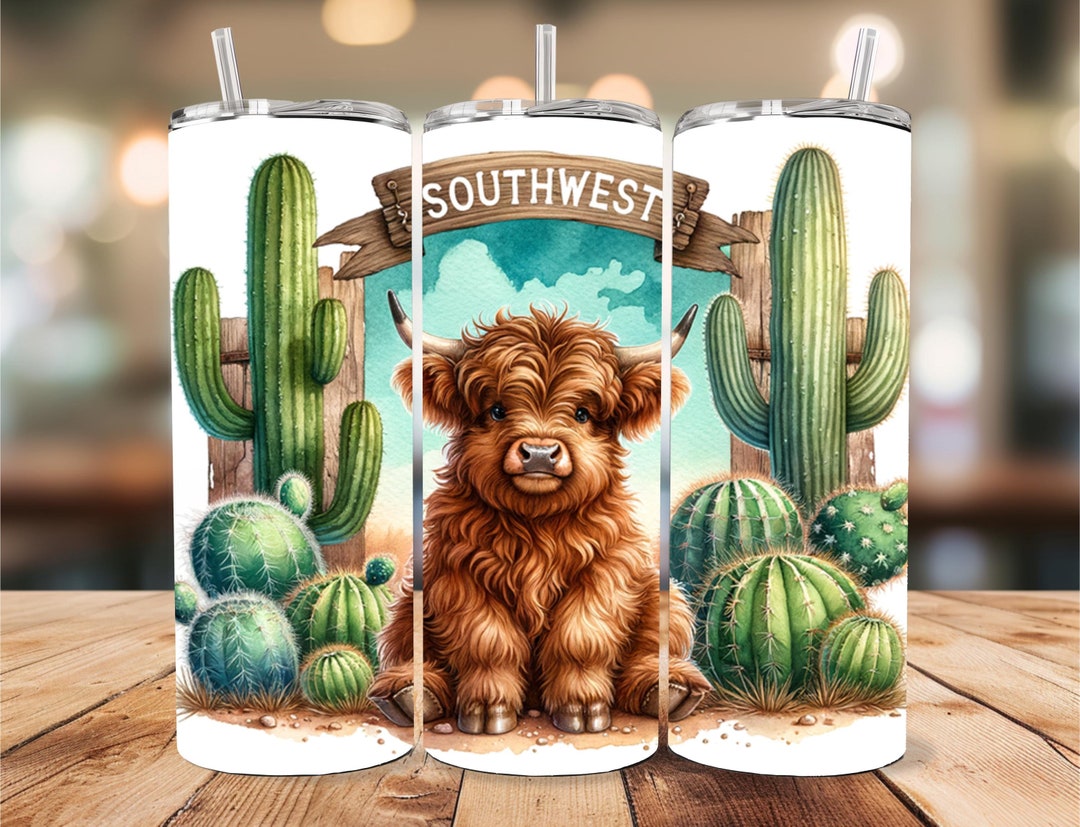 Highland Cow With Cactus Tumbler Wrap 20 Oz Skinny Tumbler Sublimation ...