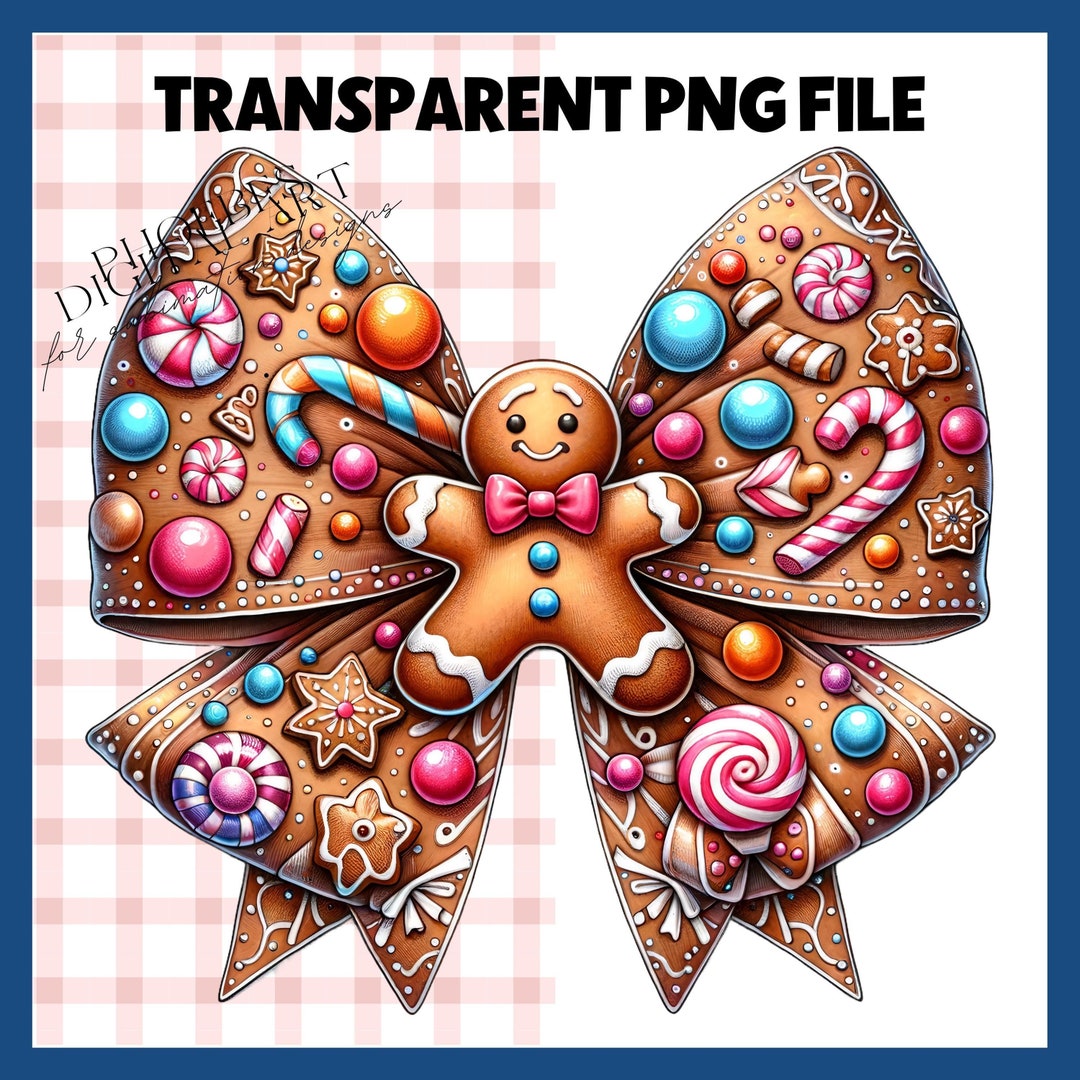 Christmas Gingerbread Bow PNG, Candy T-shirt Design (digital Download ...
