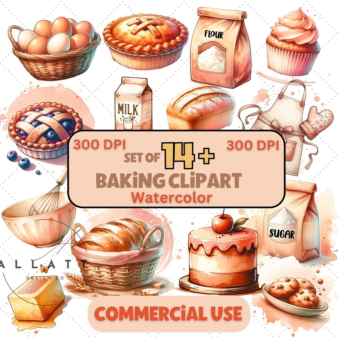 Watercolor Baking Clipart Set, Bakery PNG Graphics (digital Download ...