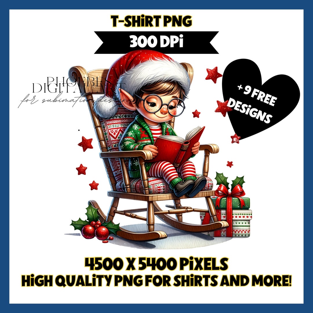 Christmas Elf Reading Book PNG, Holiday T-shirt Design (digital ...