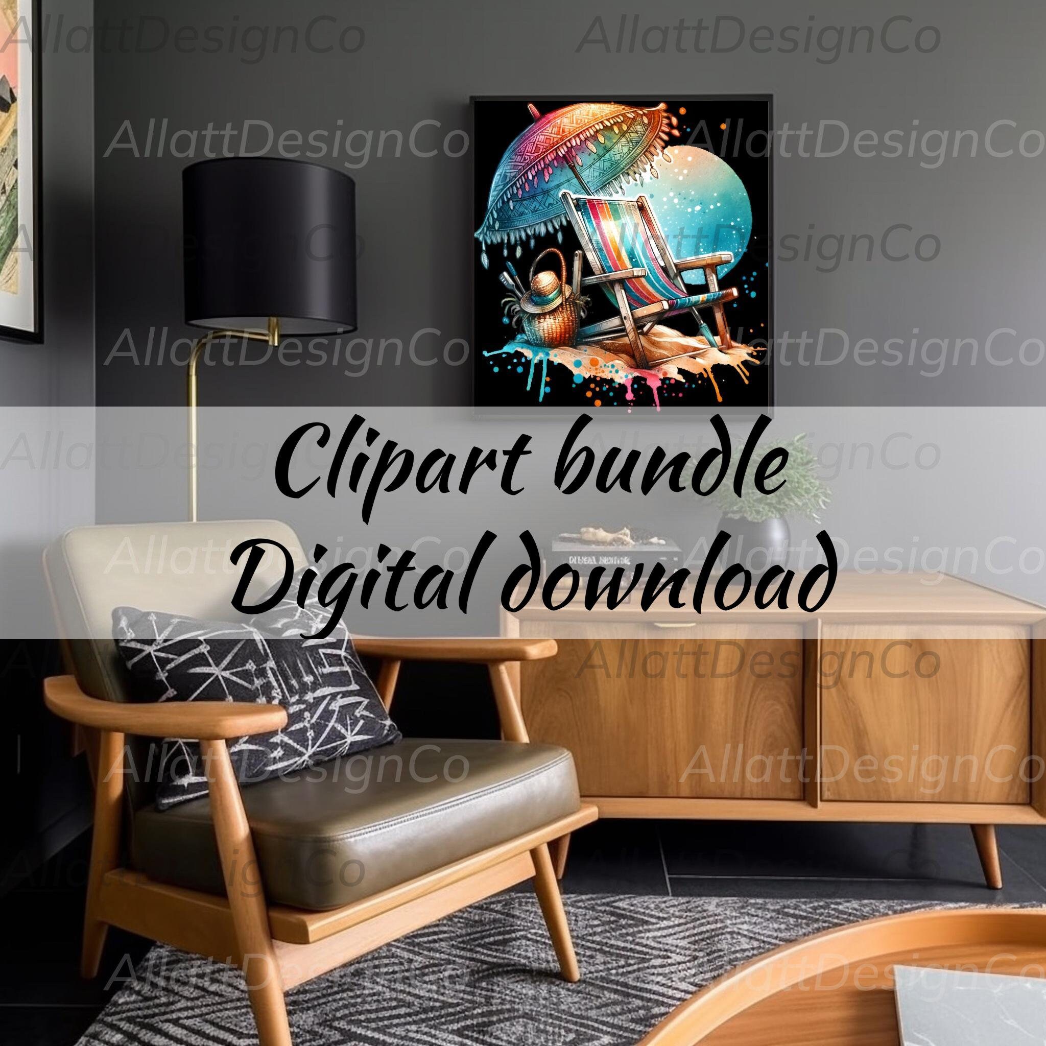 Boho Beach Clipart - a Beach Chair and Umbrella on a Beach - a ...