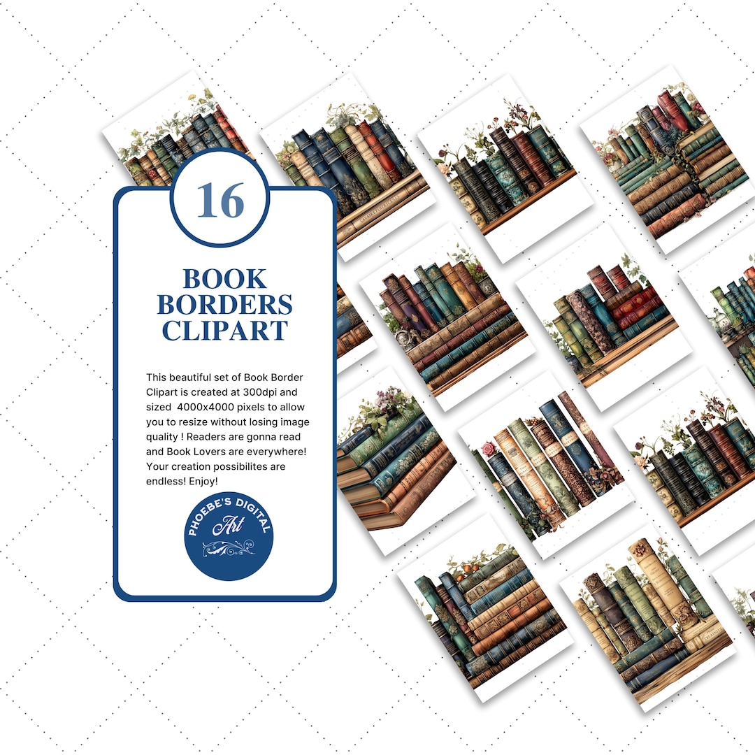 Watercolor Book Border Bundle PNG Set, Instant Digital Download ...