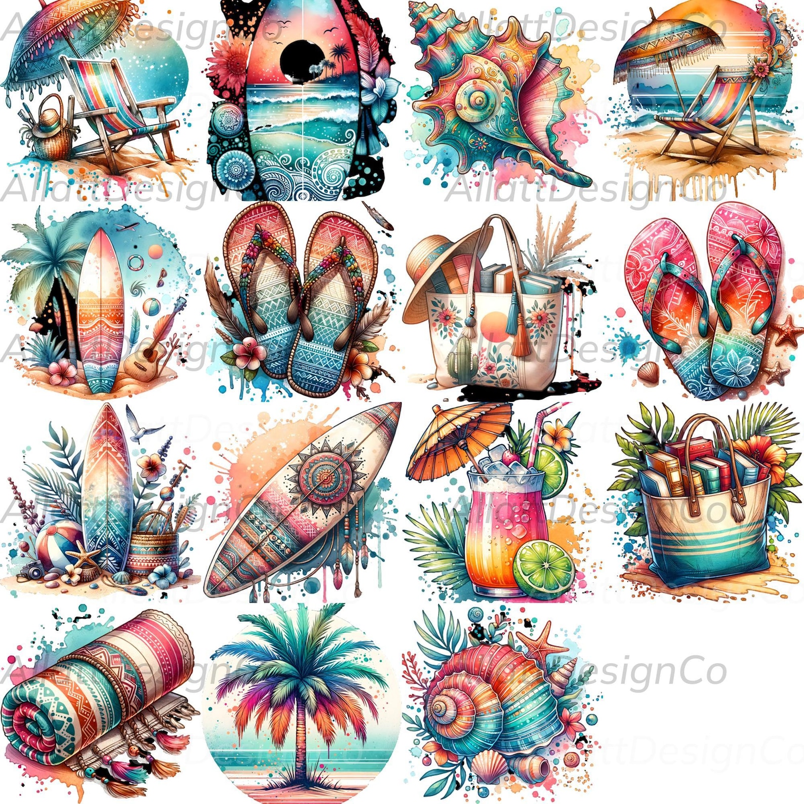 Boho Beach Clipart - a Beach Chair and Umbrella on a Beach - a ...