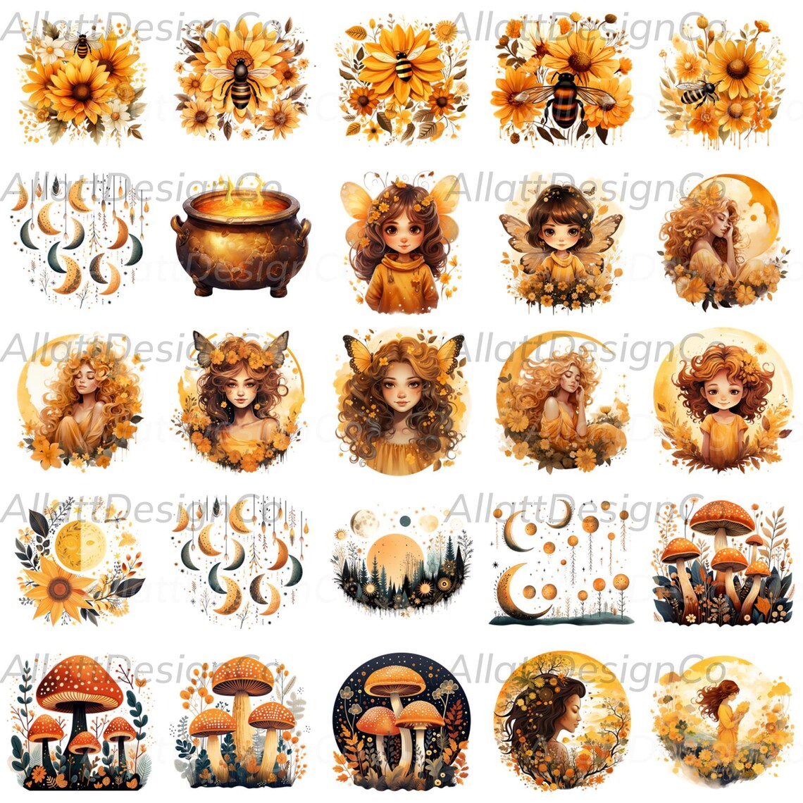 Watercolor Litha Clipart Png Set Floral Pagan Holiday Wiccan Art ...