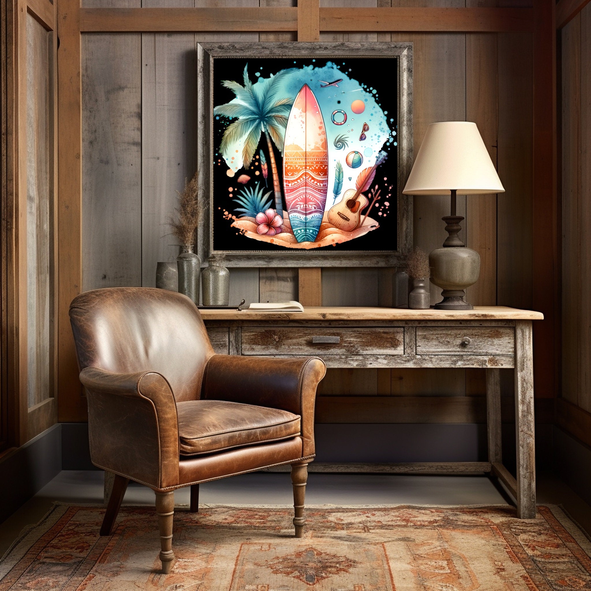 Boho Beach Clipart - a Beach Chair and Umbrella on a Beach - a ...