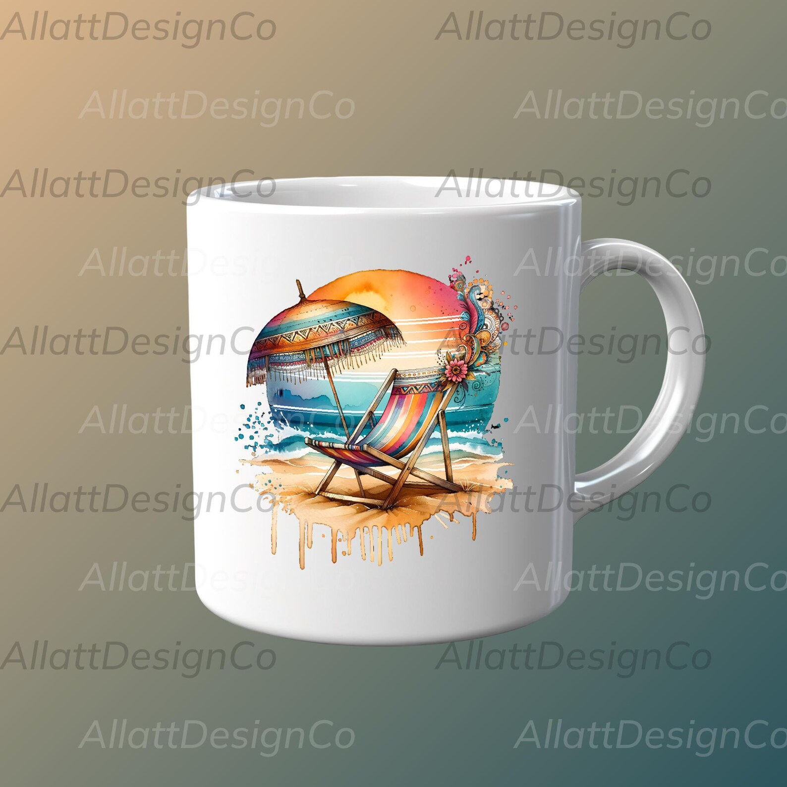 Boho Beach Clipart - a Beach Chair and Umbrella on a Beach - a ...