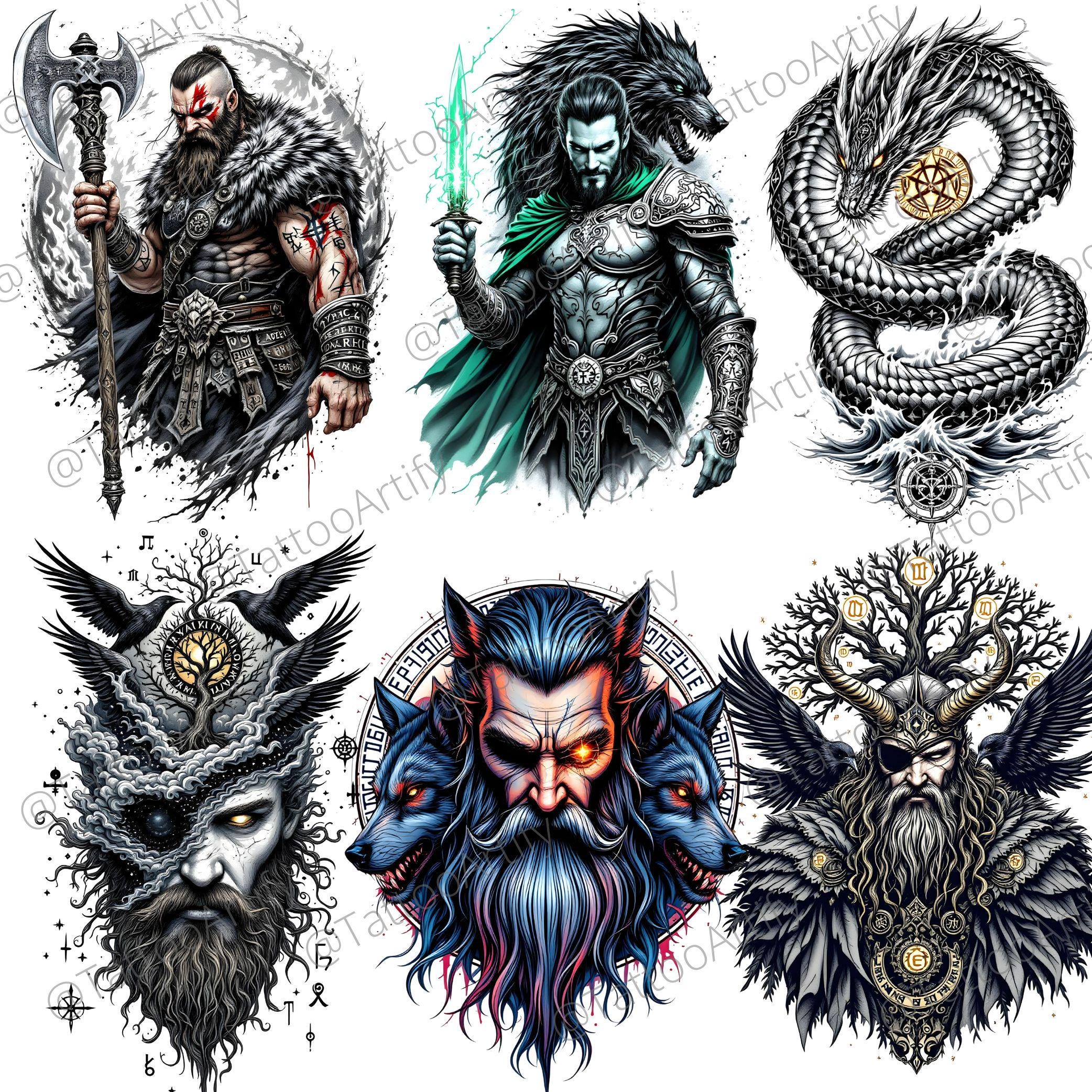 Nordic Mythology Tattoo Designs: Viking Art Bundle (digital Download ...