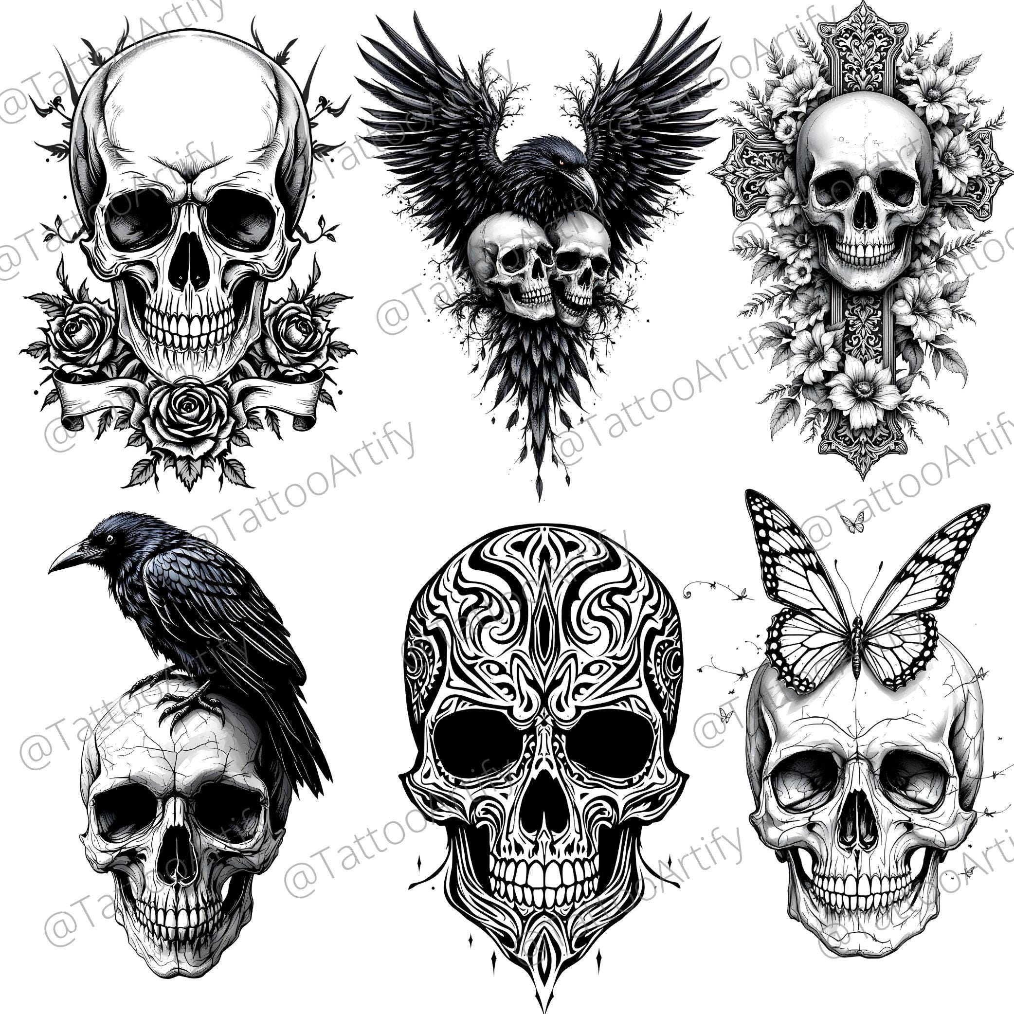 30+ Skull Tattoo Designs | Slull Cliparts | Digital Tattoo Bundle for ...