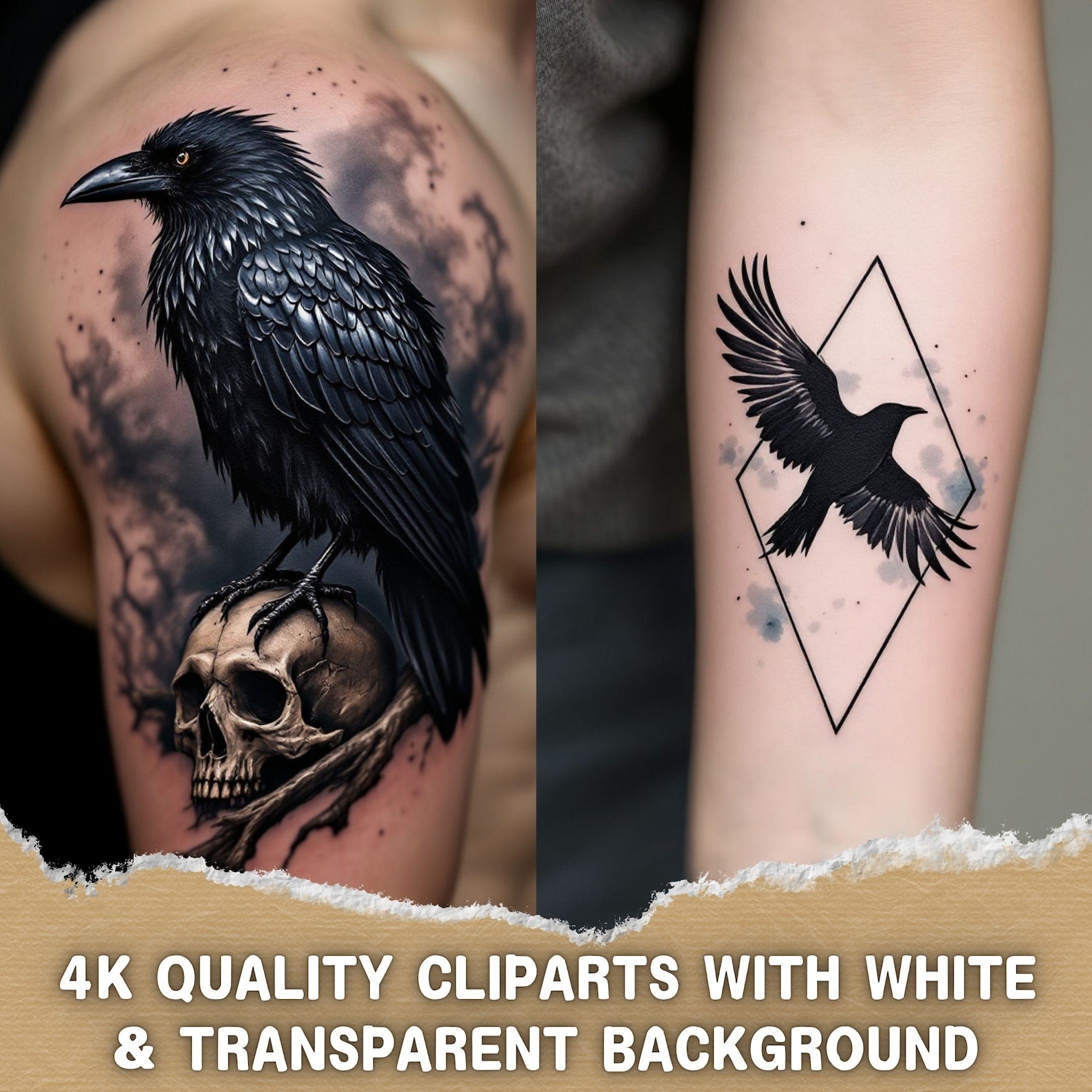 28 Raven Tattoo Designs: Gothic, Norse, Celtic Art (PNG Digital ...
