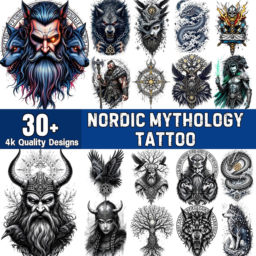 Nordic Mythology Tattoo Designs: Viking Art Bundle (digital Download ...