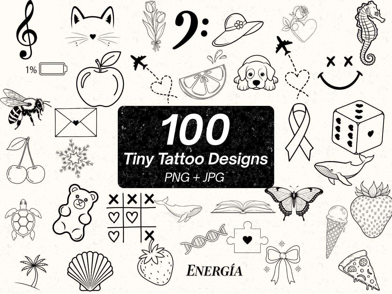 100 Small Tattoo Designs: Flash Sheets, Stencils (digital Download) - Etsy