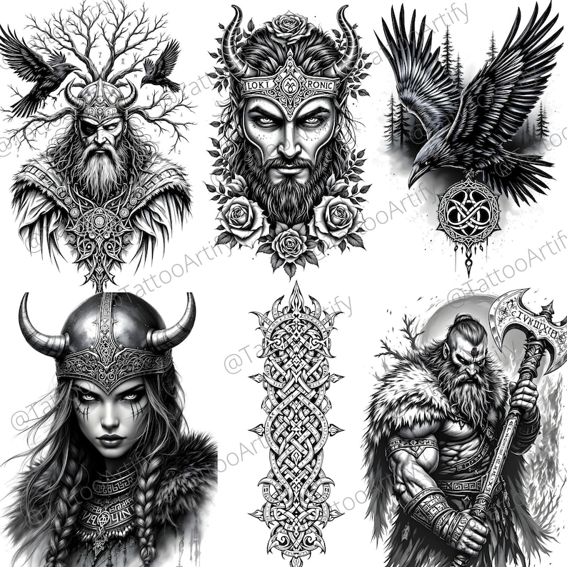 Nordic Mythology Tattoo Designs: Viking Art Bundle (digital Download ...
