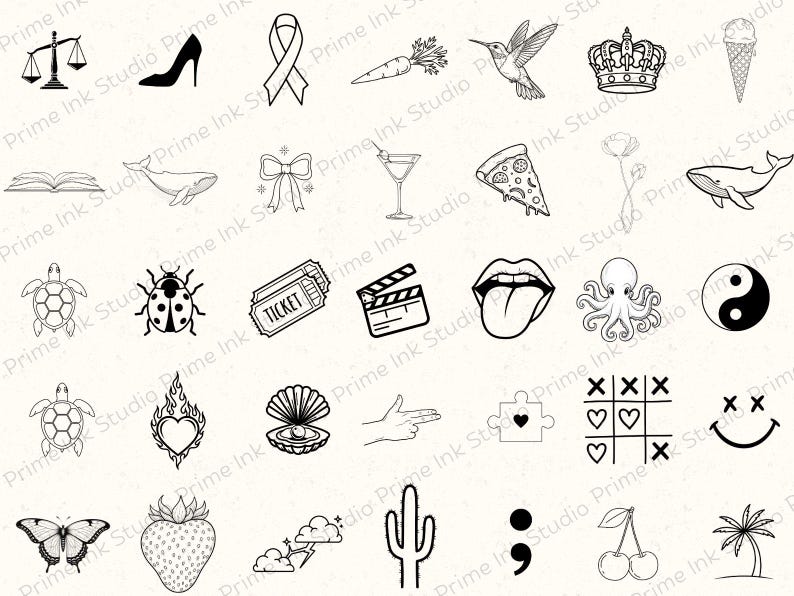 100 Small Tattoo Designs: Flash Sheets, Stencils (digital Download) - Etsy