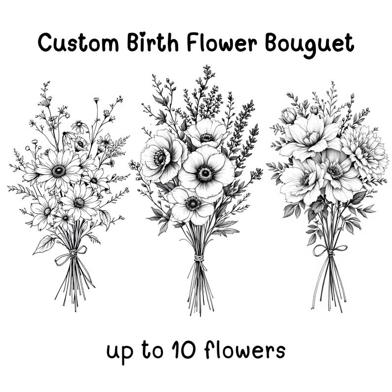 Custom Birth Flower Bouquet, Family Birth Month Tattoo Design, up to 10 ...