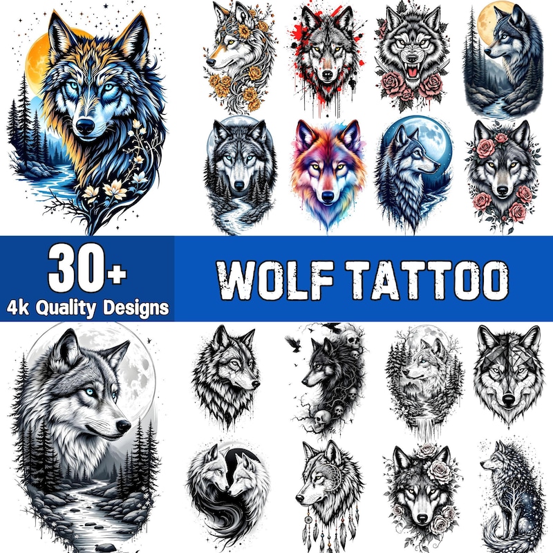 Wolf Tattoo Design - Etsy