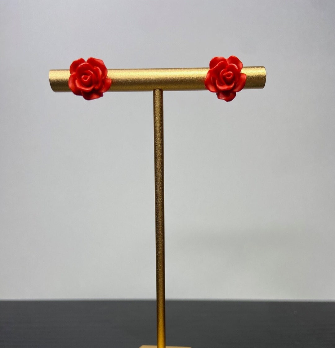 Mini Red Rose Stud Earrings - Etsy