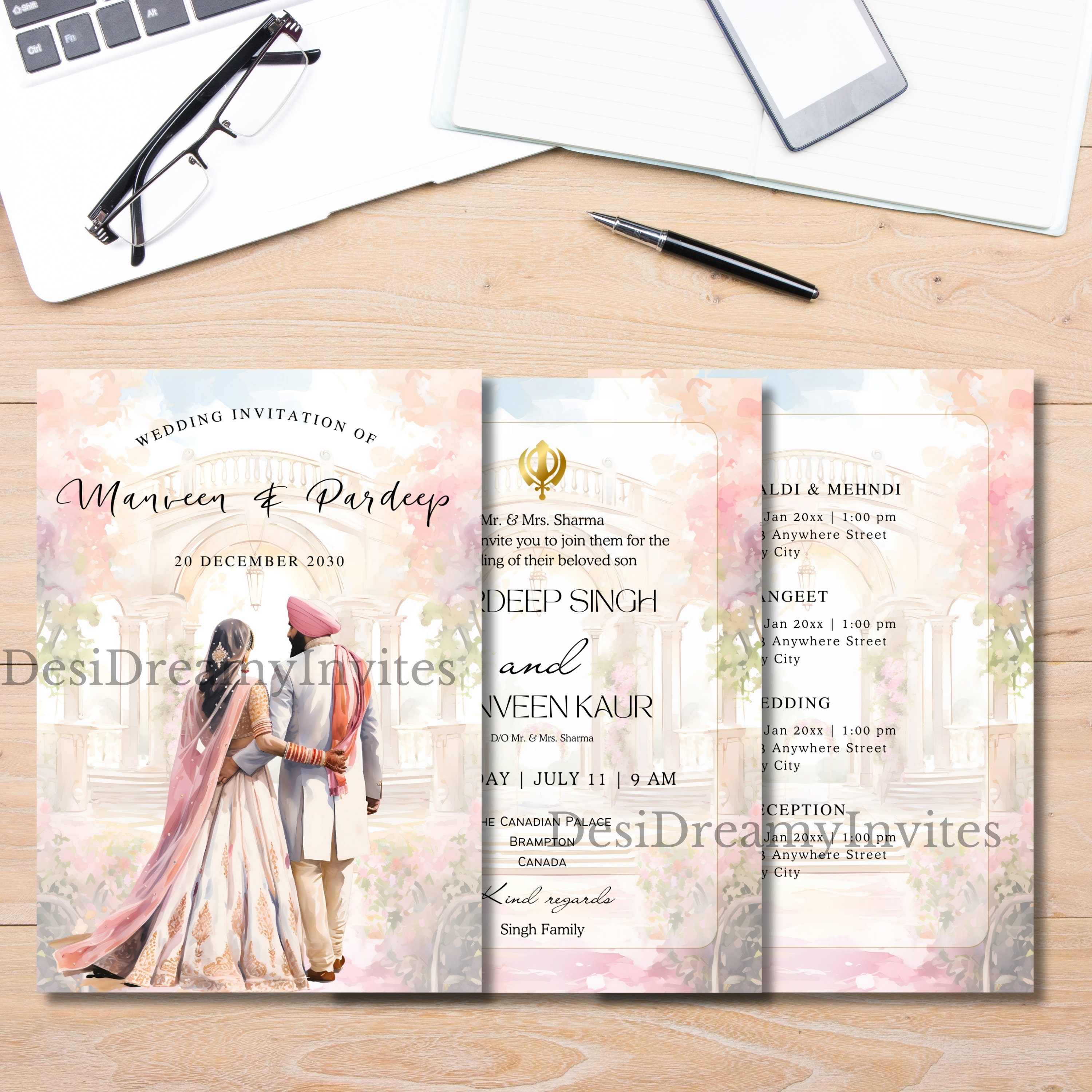 Digital Sikh Wedding Invitation Template Punjabi Wedding Invitation ...