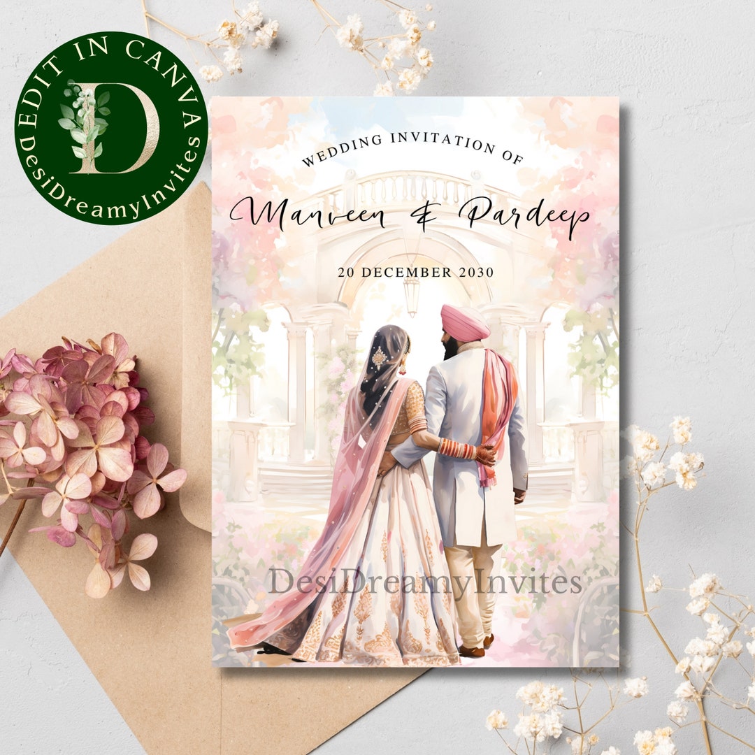 Digital Sikh Wedding Invitation Template Punjabi Wedding Invitation ...