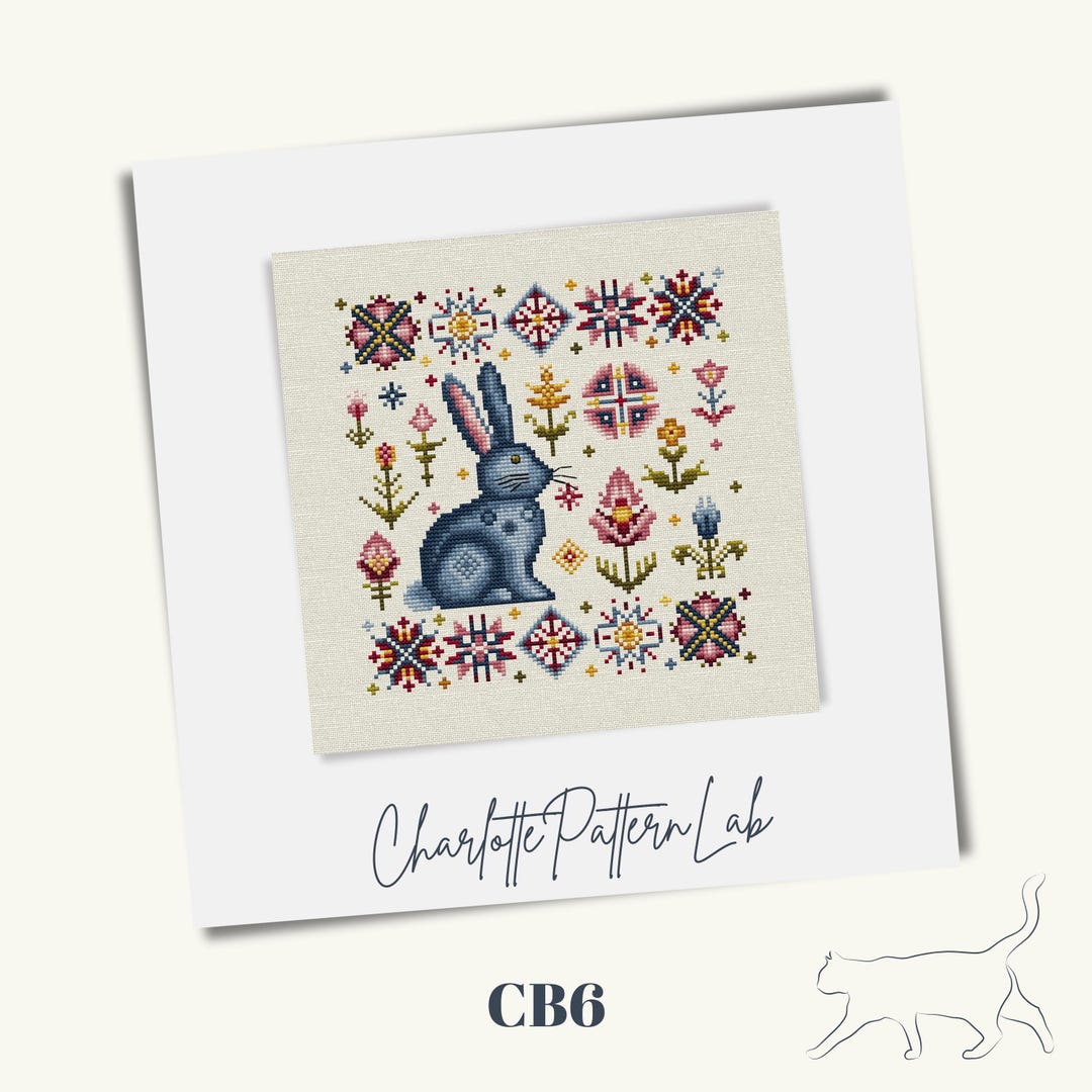 Decorative Cross-stitch Pattern - Spring Bunny Nature Motifs Sampler ...