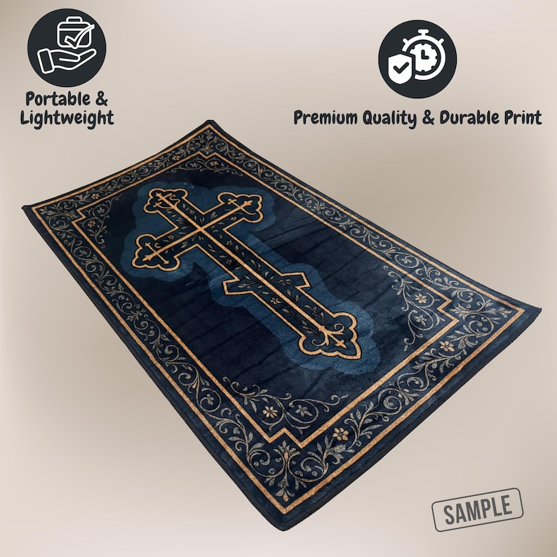 Christian Prayer Rug: Floral Cross Design, Catholic Gift - Etsy