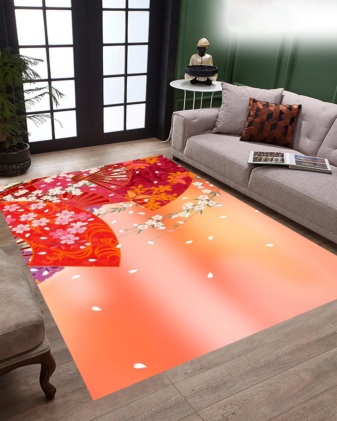 Japanese Rug,fan Rug,japanese Style Drawings Rug,japanese Art Rug,far ...