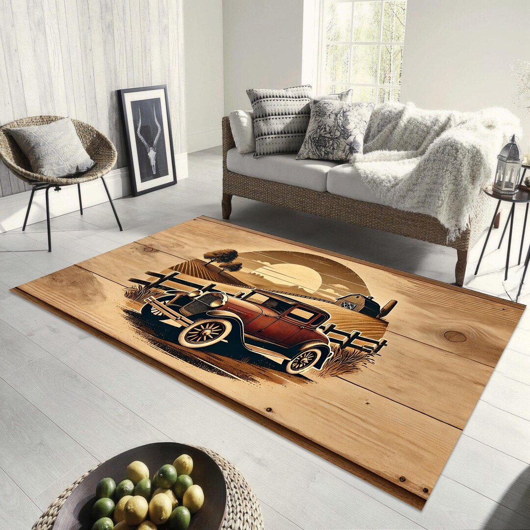 Classic Car Rug,wooden Pattern Rug,vintage Decor,retro Rug,office Decor ...