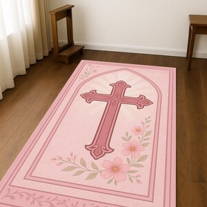 Christian Prayer Rug: Floral Cross Design, Catholic Gift - Etsy
