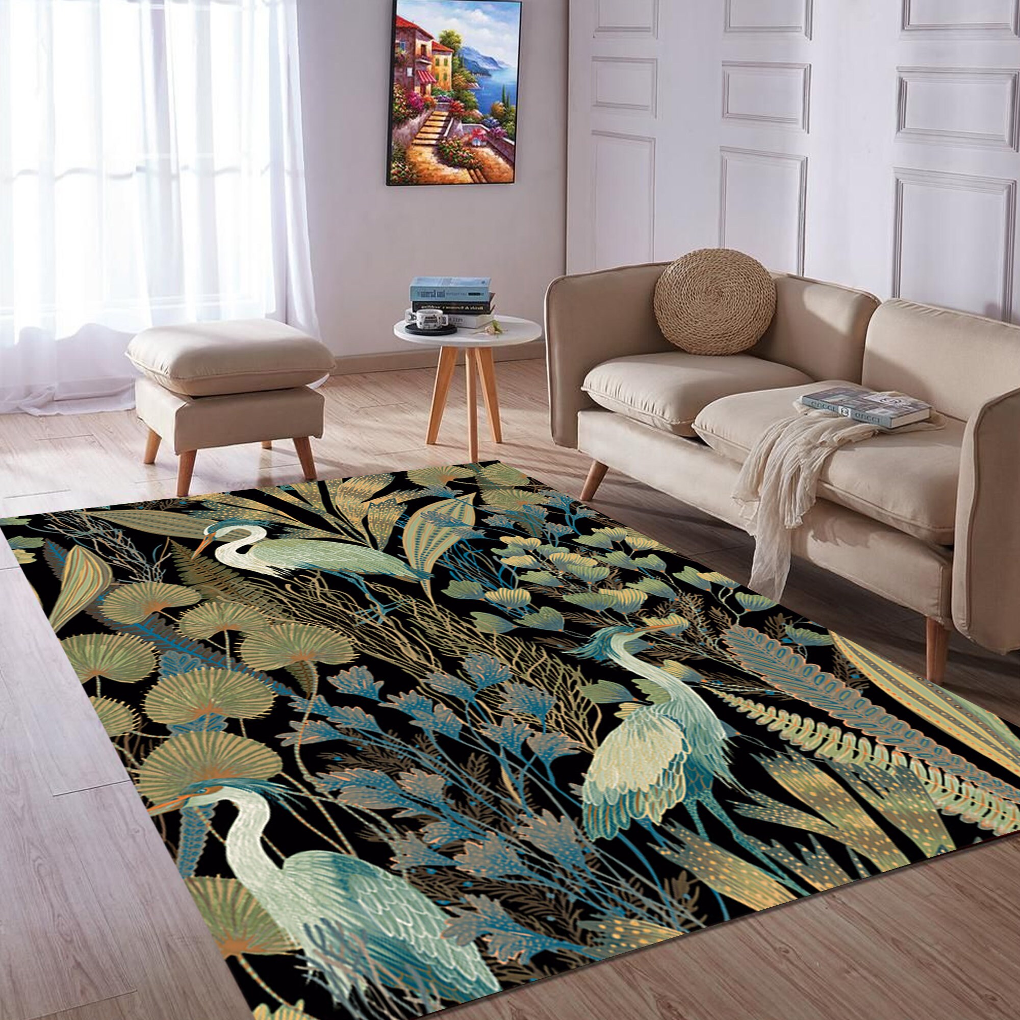 Tropical Cranes Rug, Bird Rug, Tree of Life Rug,crane Rug,spring Rug ...