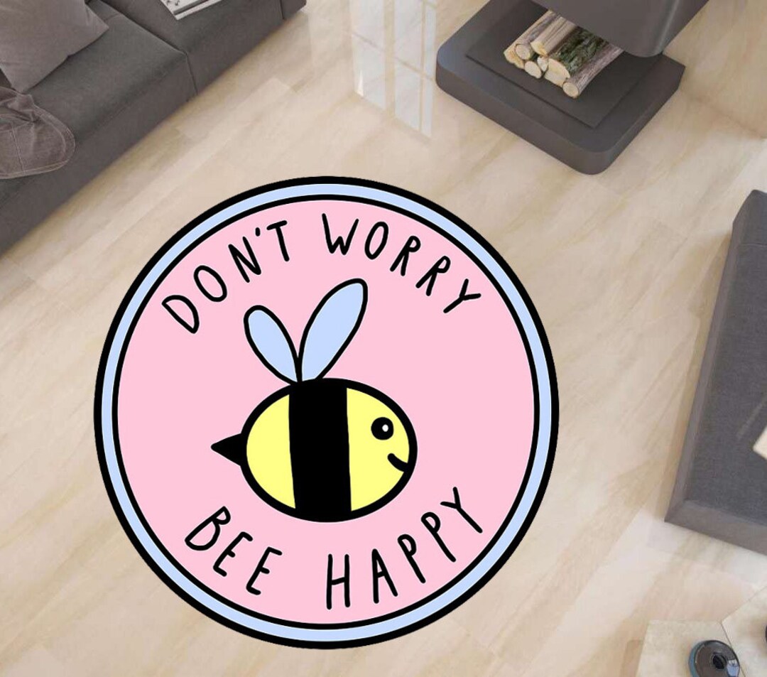 Bee Happy Rug,round Rug,motivation Rug,soft Pink Carpet,bee Rug,funny ...