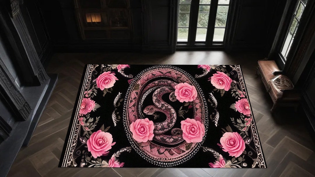 Snake Design Rug,vintage Rose Rug,pink Blossom Rug,vintage Inspired Rug ...