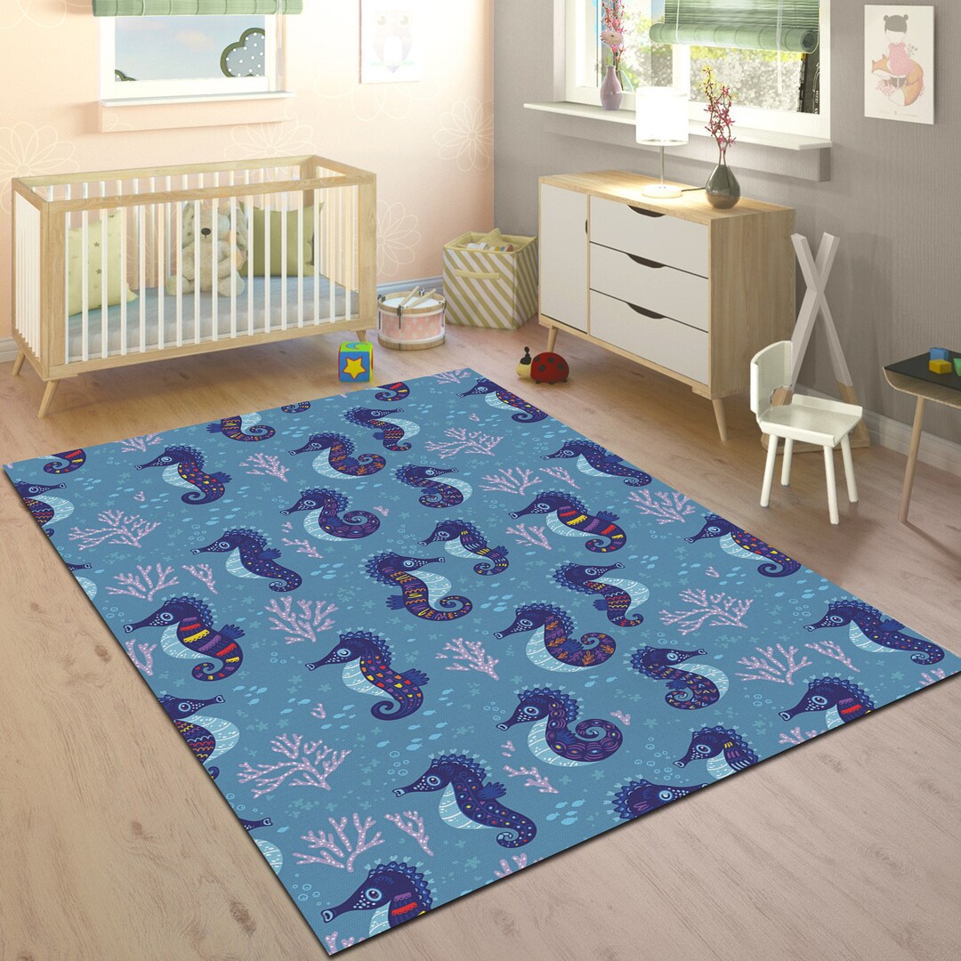Seahorse Rug,coastal Rug,under the Sea Rug,ocean Rug,blue Carpet ...