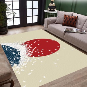 Japanese Style Rug,wavy Rug,red Moon Carpet,living Room Rug,far East ...