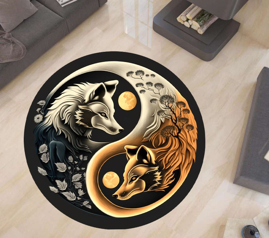 Yin Yang Fox Art Rug: Round Wildlife Carpet - Etsy