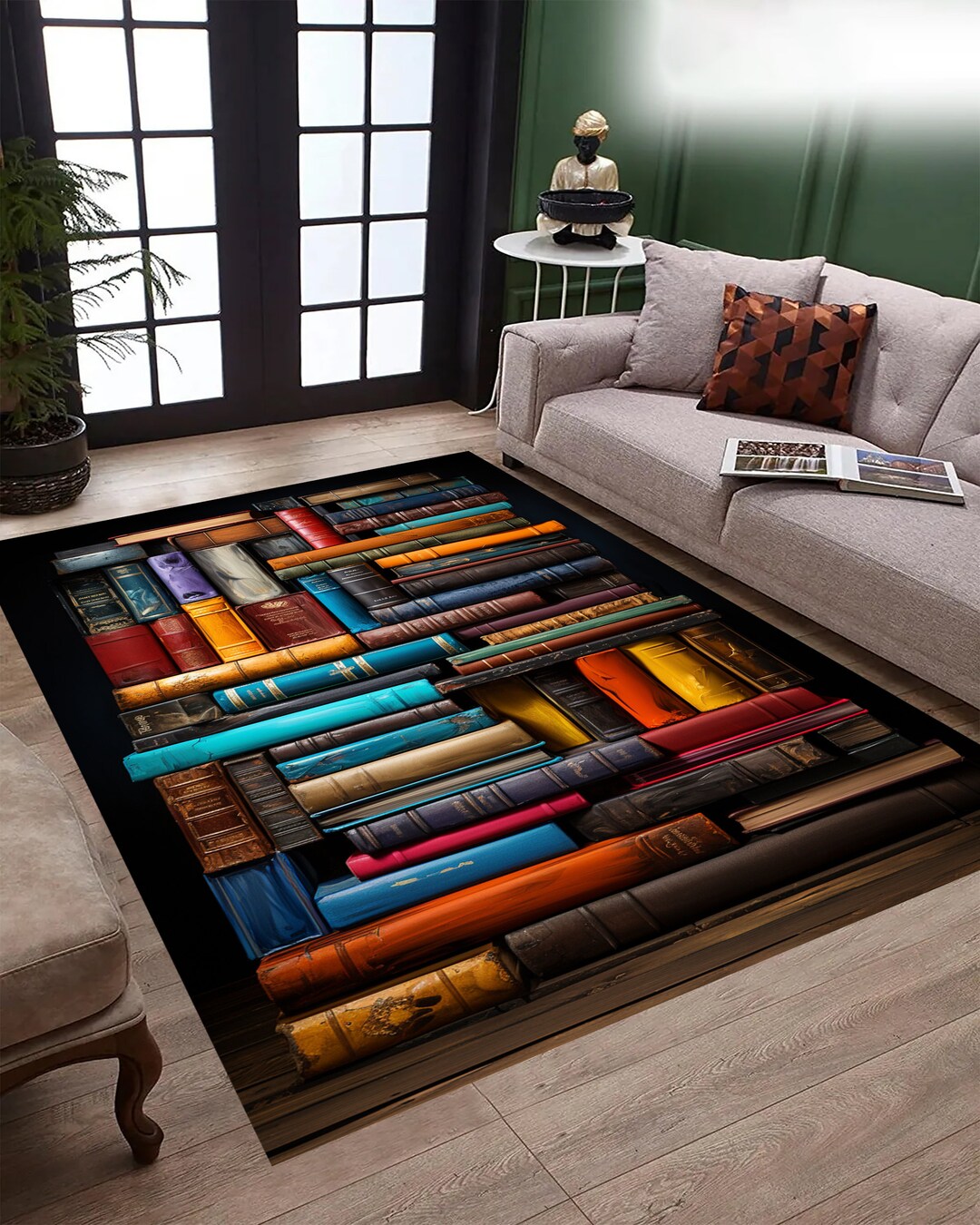 Bookcase Rug,library Rug,book Art Rug,vinatge Carpet,bookworm Rug ...