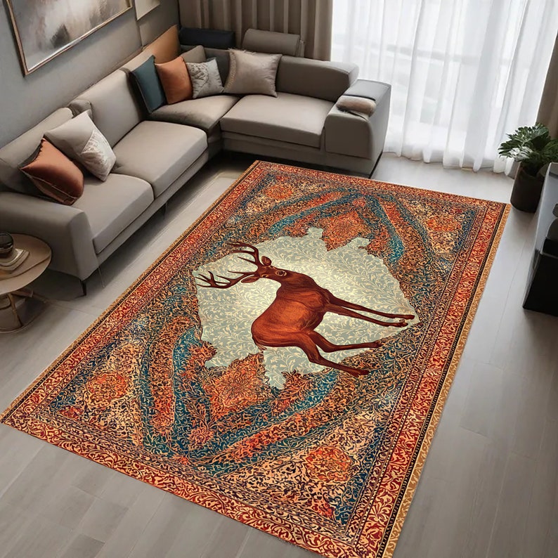Deer Rug,animal Print Rug,flower Framed Rug,wildflower Rug,anatolian ...