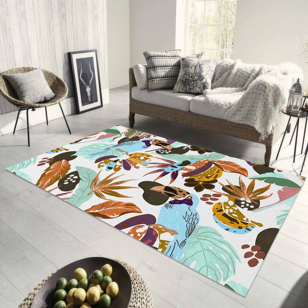 Parrot Rug,tropical Rug,palm Leaf Rug,botanical Rug,flowers Rug,animal ...