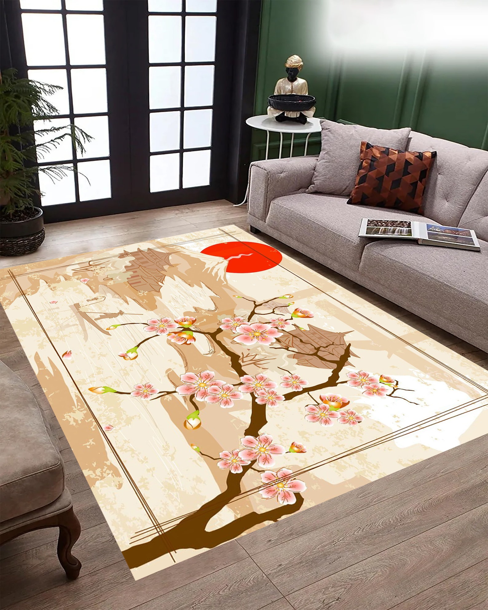 Japanese Cherry Blossom Rug: Modern Floral Design - Etsy