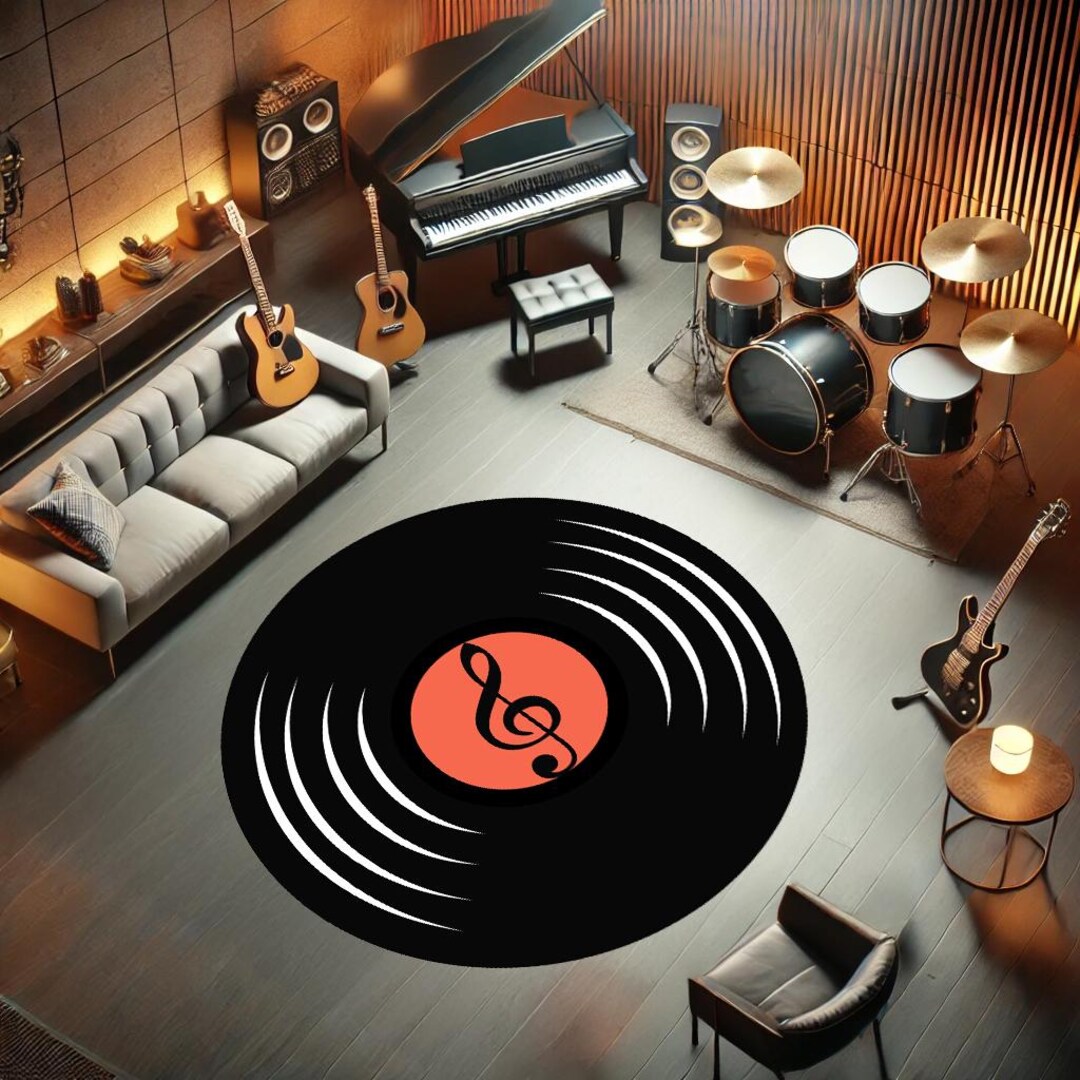 Treble Clef Music Theme Rug,treble Clef Vinyl Rug,vinyl Record Music ...