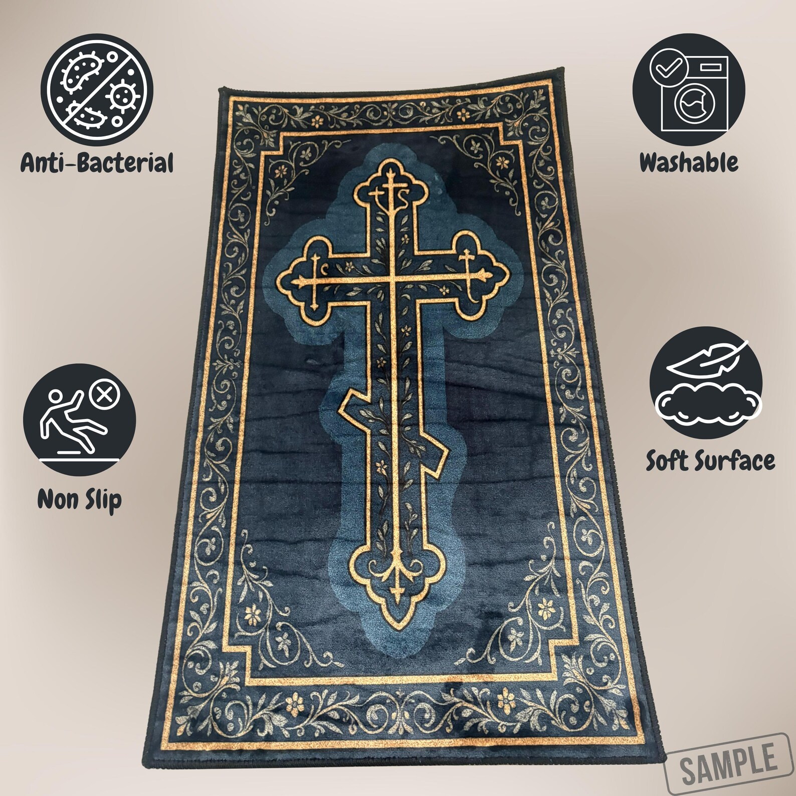 Christian Prayer Rug: Floral Cross Design, Catholic Gift - Etsy