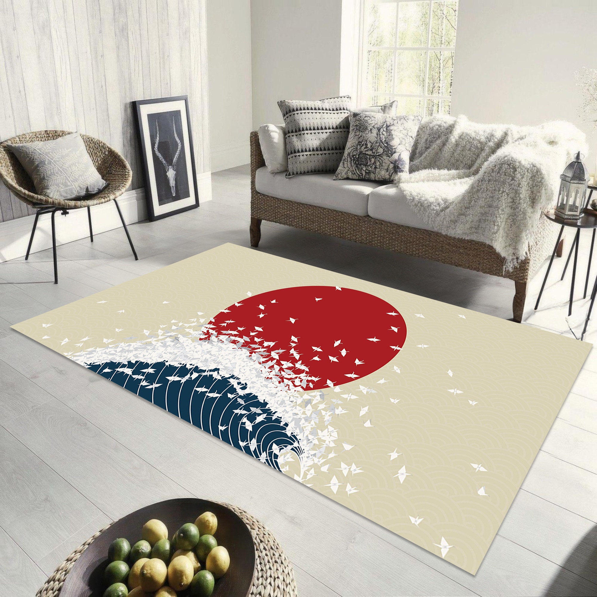 Japanese Style Rug,wavy Rug,red Moon Carpet,living Room Rug,far East ...
