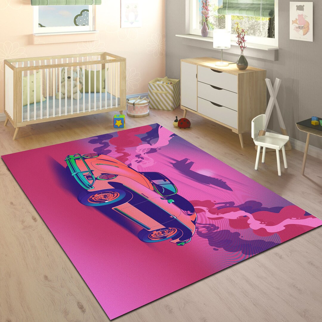 Retro Car Rug,classic Car Rug,vintage Car Carpet,pink Carpet,road Rug ...