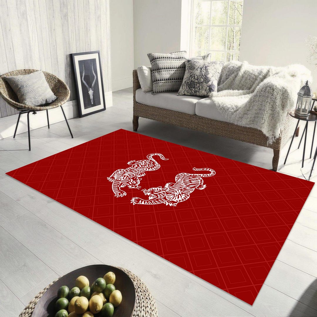Red Tiger Rug: Modern Animal Print Microfiber Carpet - Etsy