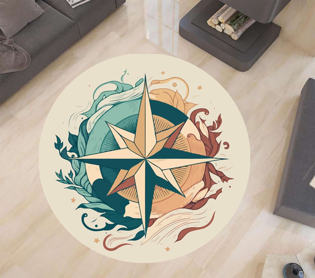 Compass Round Rug: Vintage Medallion Yacht Carpet - Etsy