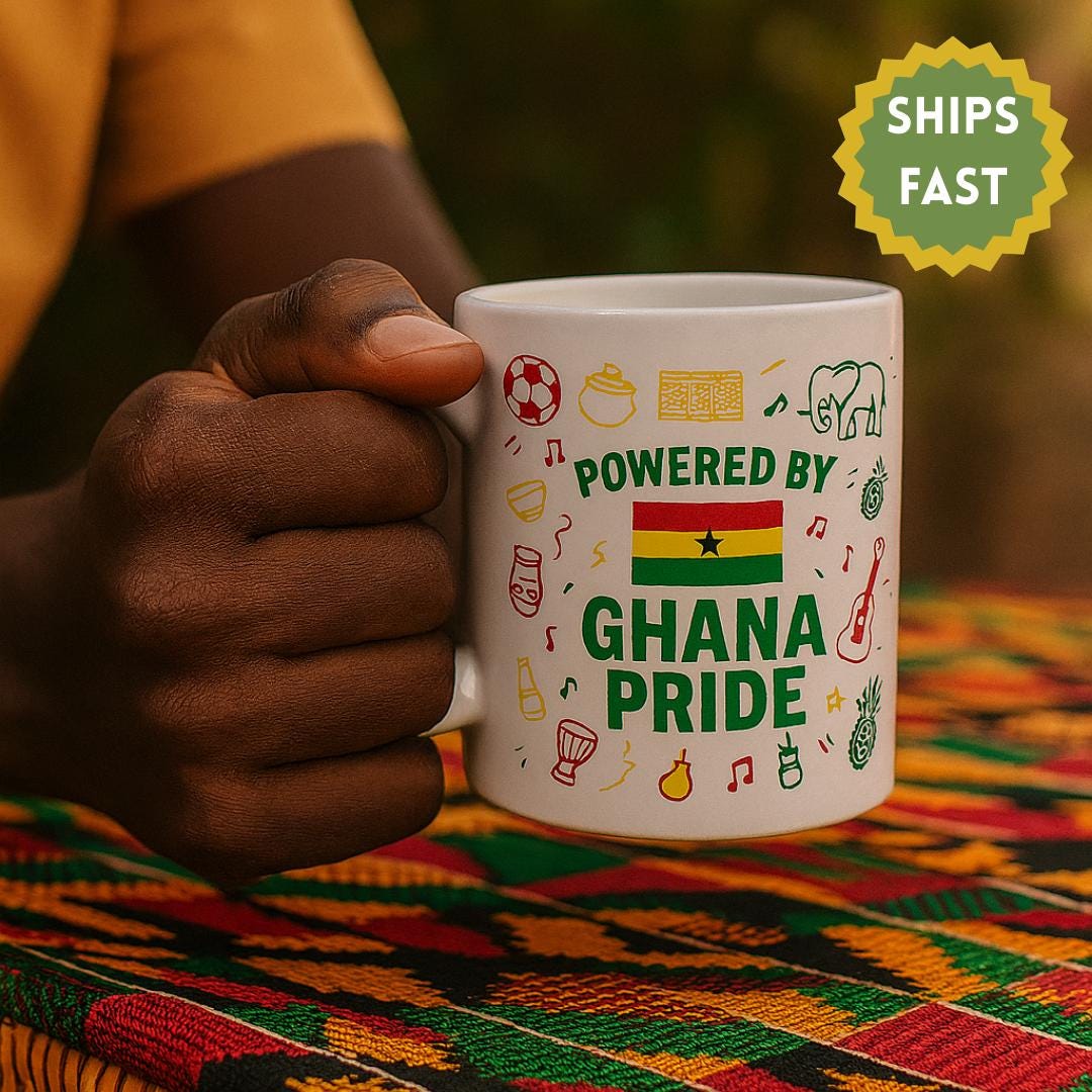 Powered by Ghana Pride Mug Ghana Flag Coffee Cup With Cultural Icons ...